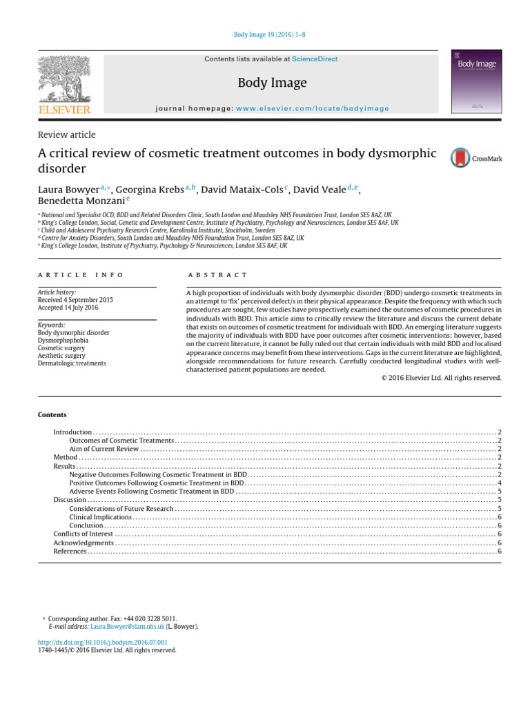 A Critical Review of Cosmetic Treatment Outcomes in Body Dysmorphic ...