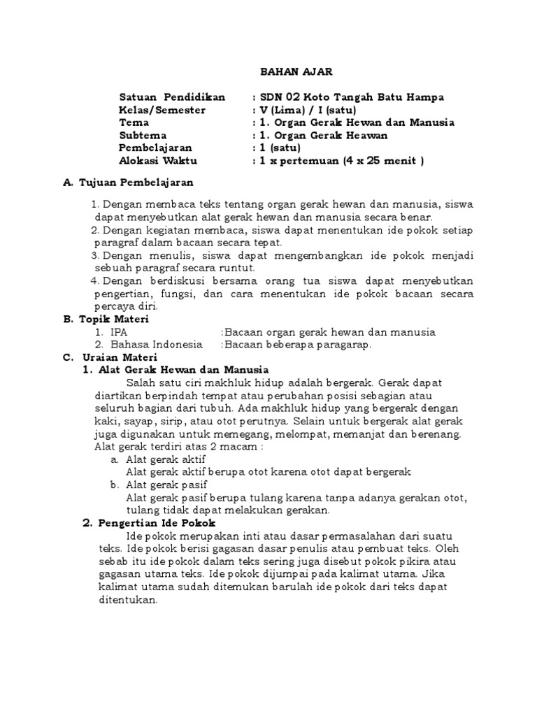 Bahan Ajar Dan Lks Kls 5 Semtr 1 Tema 1 Sub 1 PB 1-3 | PDF