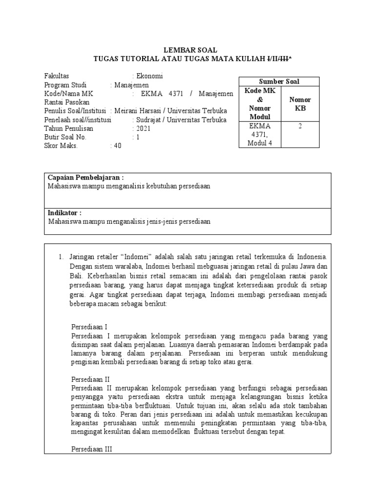 Tugas 2 Manajemen Rantai Pasokan | PDF