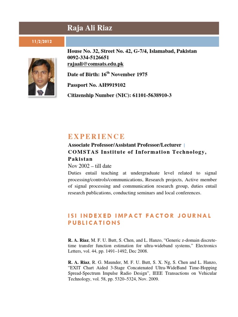 CV-Raja Ali Riaz | PDF | Ultra Wideband | Electronics