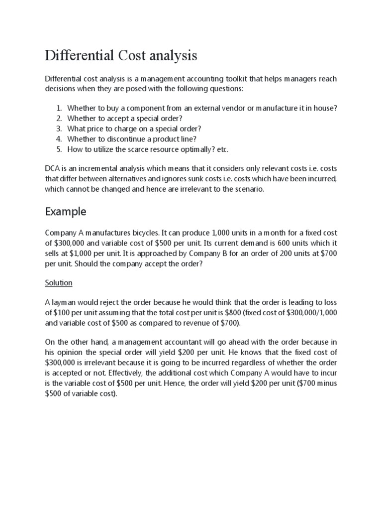 Differential Cost Analysis | PDF | Cost | Market (Economics)