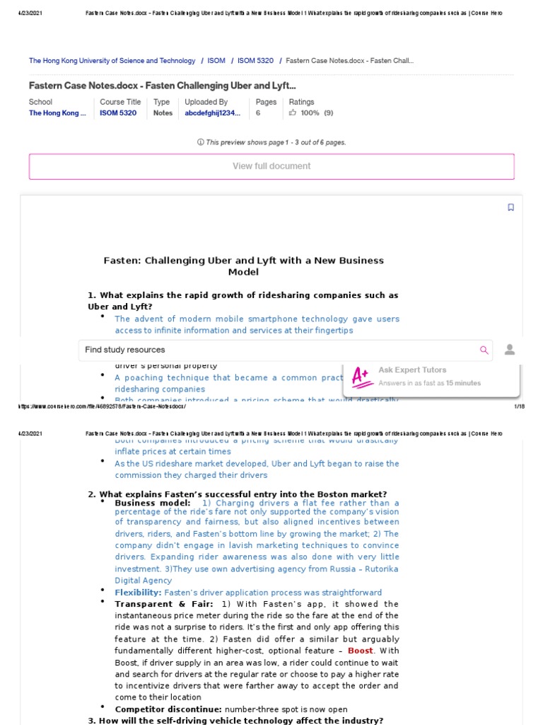 Fastern Case Notes - Docx - Fasten Challenging Uber and Lyft.. | PDF ...