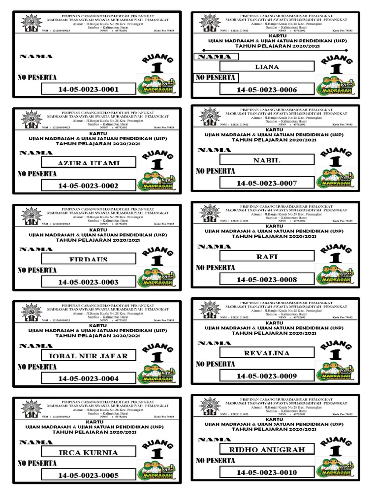Kartu Usp 2020 2021 | PDF
