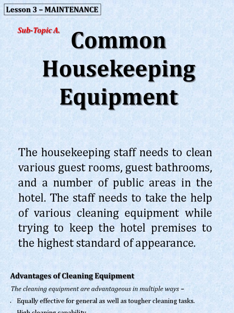 Lesson 3 - MAINTENANCE - Cleaning Tools and Equipments | PDF ...
