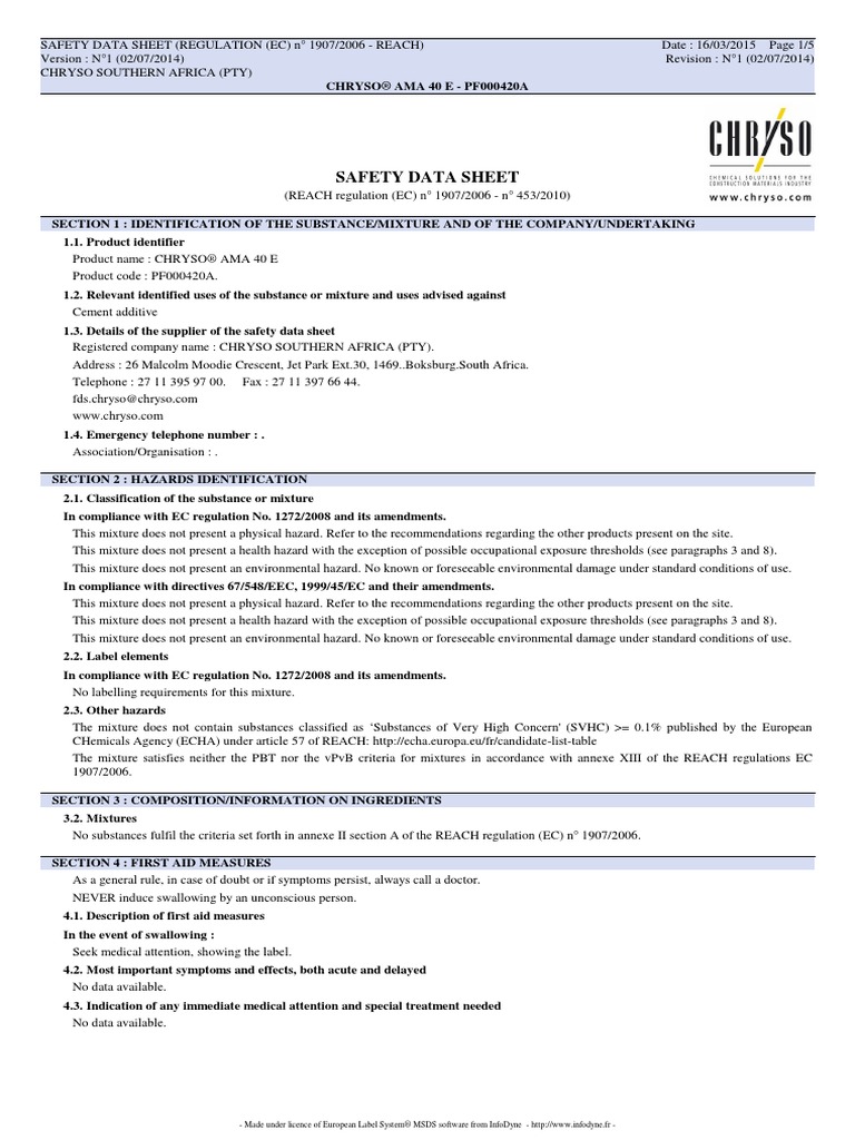 Safety Data Sheet: - Made Under Licence of European Label System® Msds ...