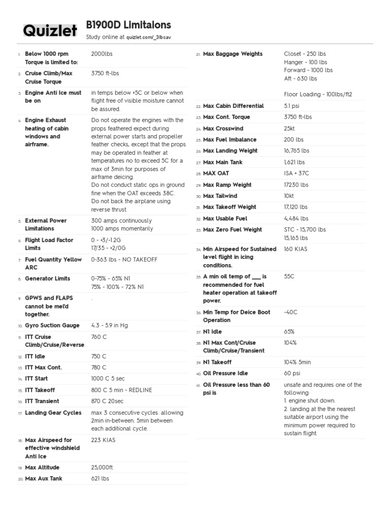 B1900d Limitations | PDF | Takeoff | Flight