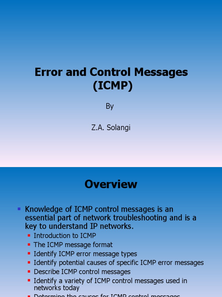 Error and Control Messages (ICMP) : by Z.A. Solangi | PDF | Internet ...
