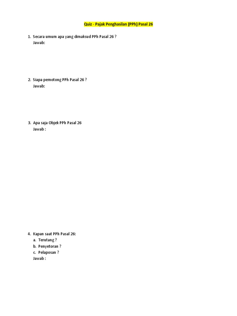 Quiz - PPH Pasal 26 (Kosong) | PDF