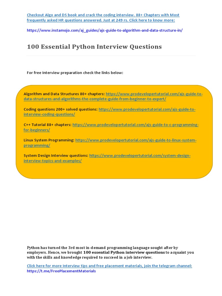 100 Essential Python Questions Pdf Parameter Computer Programming Class Computer