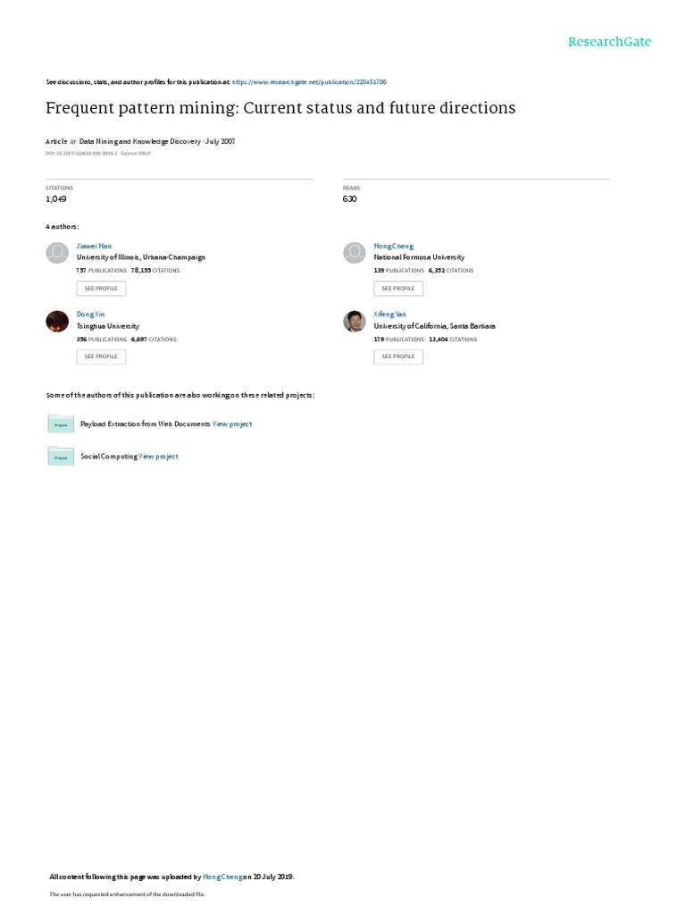 Frequent Pattern Mining: Current Status and Future Directions | PDF | Information Technology ...