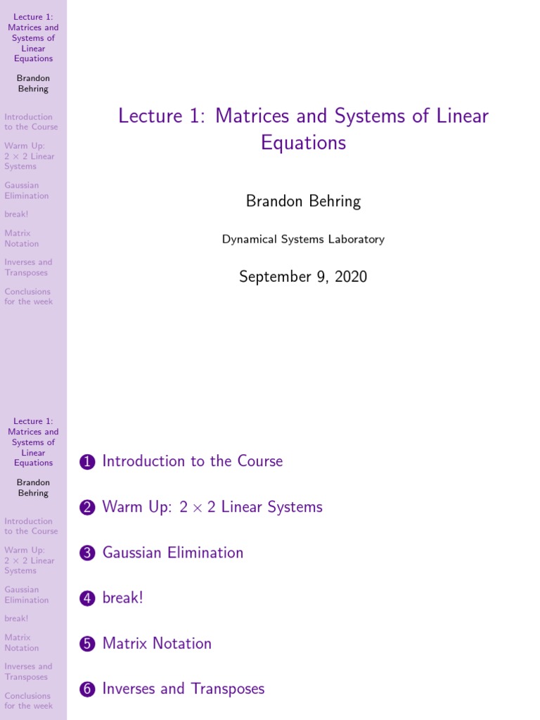 Matrices and Linear Equations Overview | PDF | Matrix (Mathematics ...