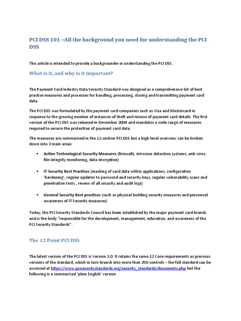 PCI DSS 101 - Introduction and Background To The PCI DSS | PDF ...