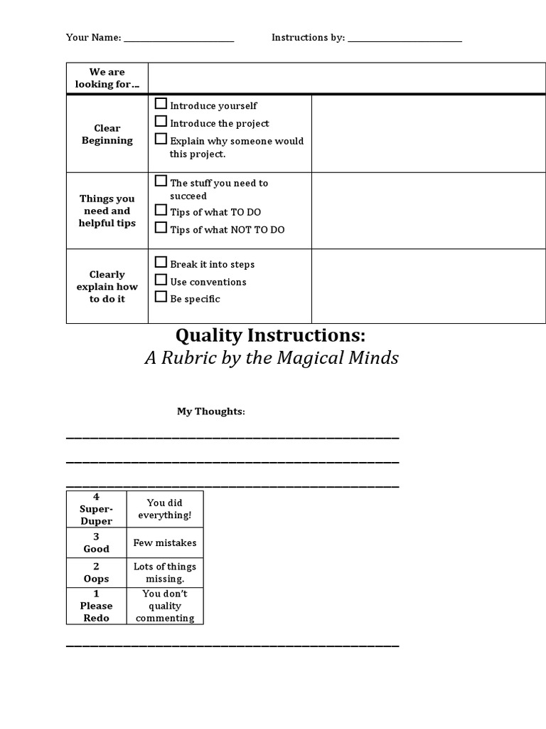 Quality Instructions Rubric | PDF