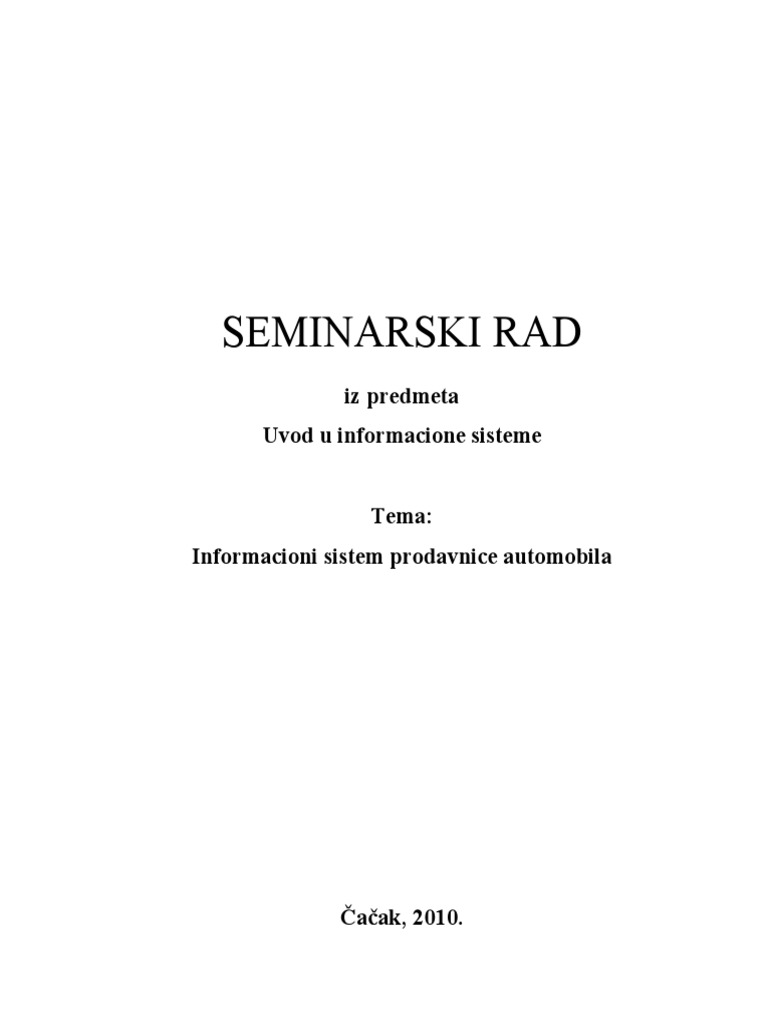 Seminarski Rad: Iz Predmeta Uvod U Informacione Sisteme | PDF