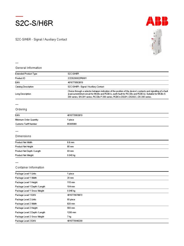 S2C-S/H6R - Signal / Auxiliary Contact | PDF | Power Engineering ...