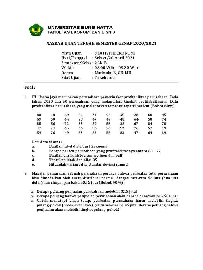 Soal UTS Stat Ak. B Daring | PDF