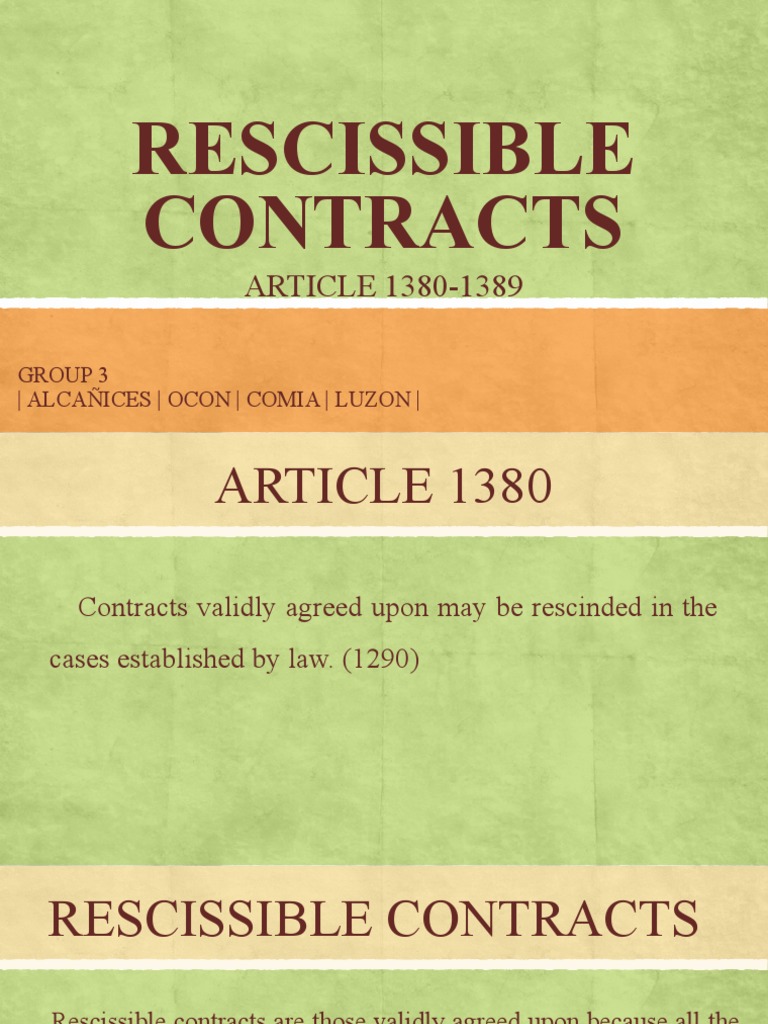 Rescissible Contracts: ARTICLE 1380-1389 | PDF | Fraud | Law Of Obligations