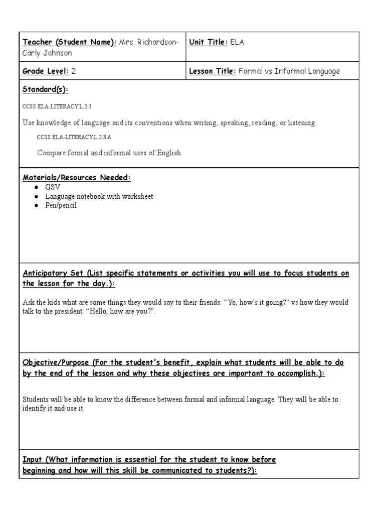 Carly Johnson - Madeline Hunter Lesson Plan Template 2 | PDF | Lesson ...
