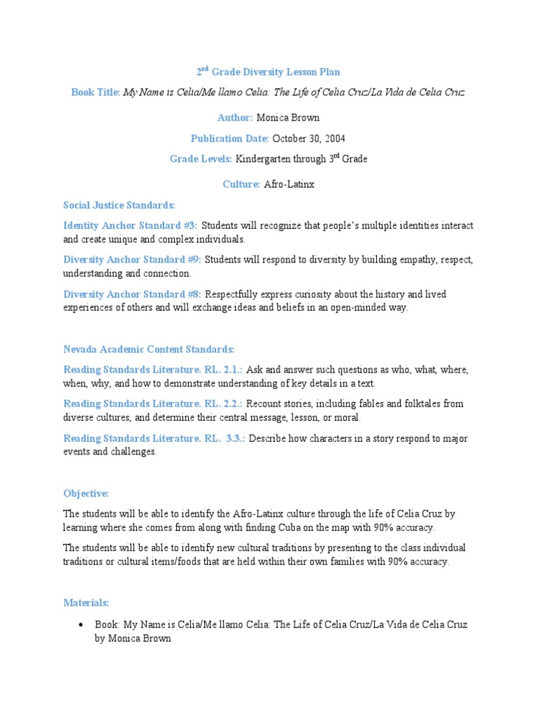 Grade Diversity Lesson Plan Edu 280 | PDF | Multiple Choice | Learning