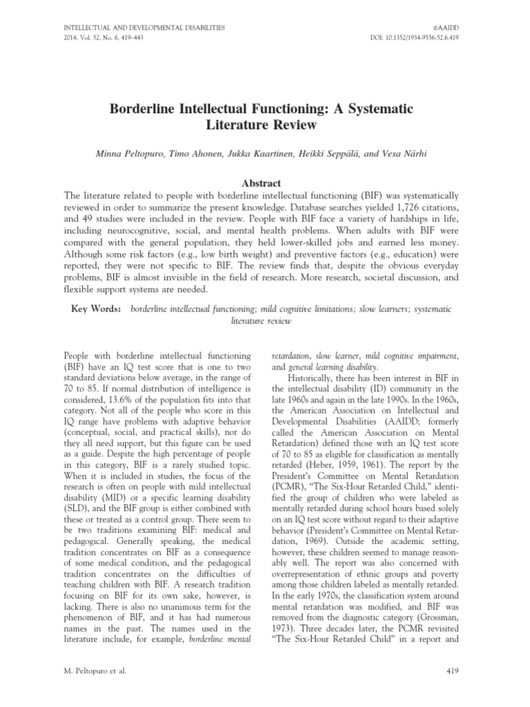 Borderline Intellectual Functioning: A Systematic Literature Review ...