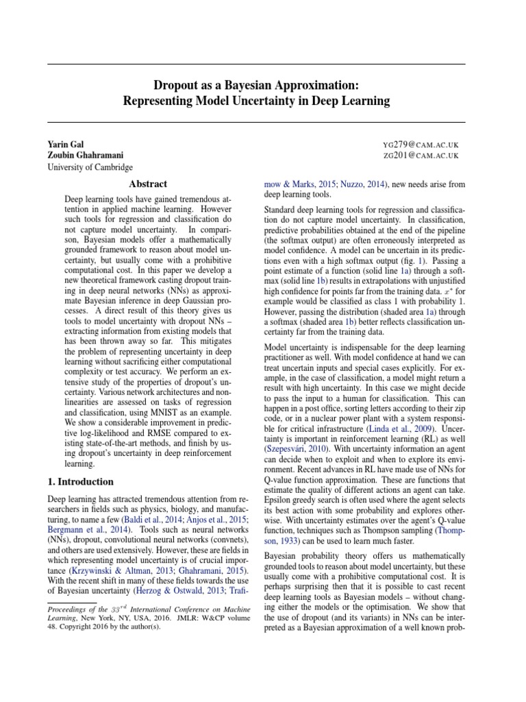 Dropout As A Bayesian Approximation Pdf Deep Learning Artificial Neural Network 