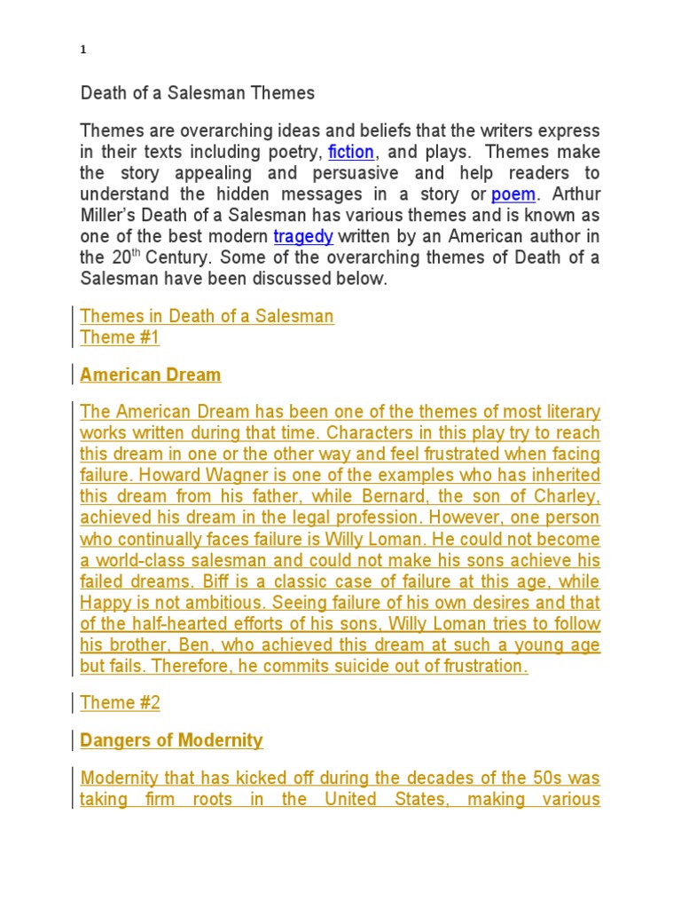 Key Themes in Death of a Salesman | PDF | Social Science | Mystery ...