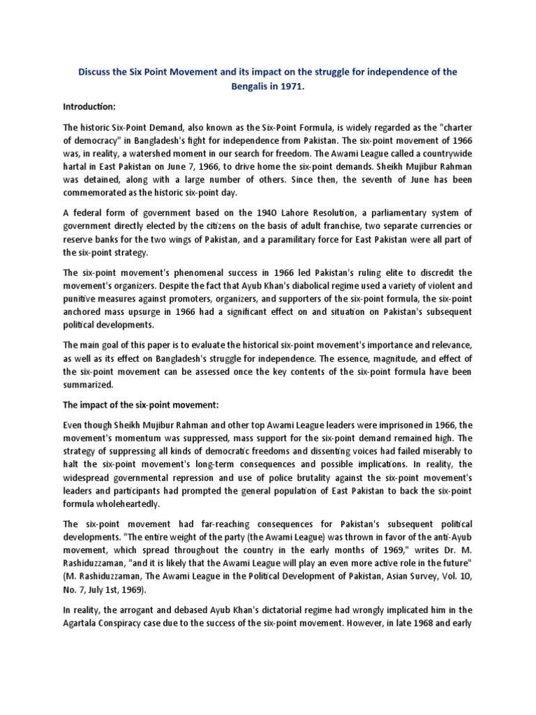 Impact of the Six-Point Movement on Bangladesh Independence | PDF ...