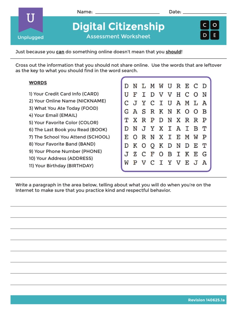 Digital Citizenship Assessment Worksheet | PDF | Games & Activities