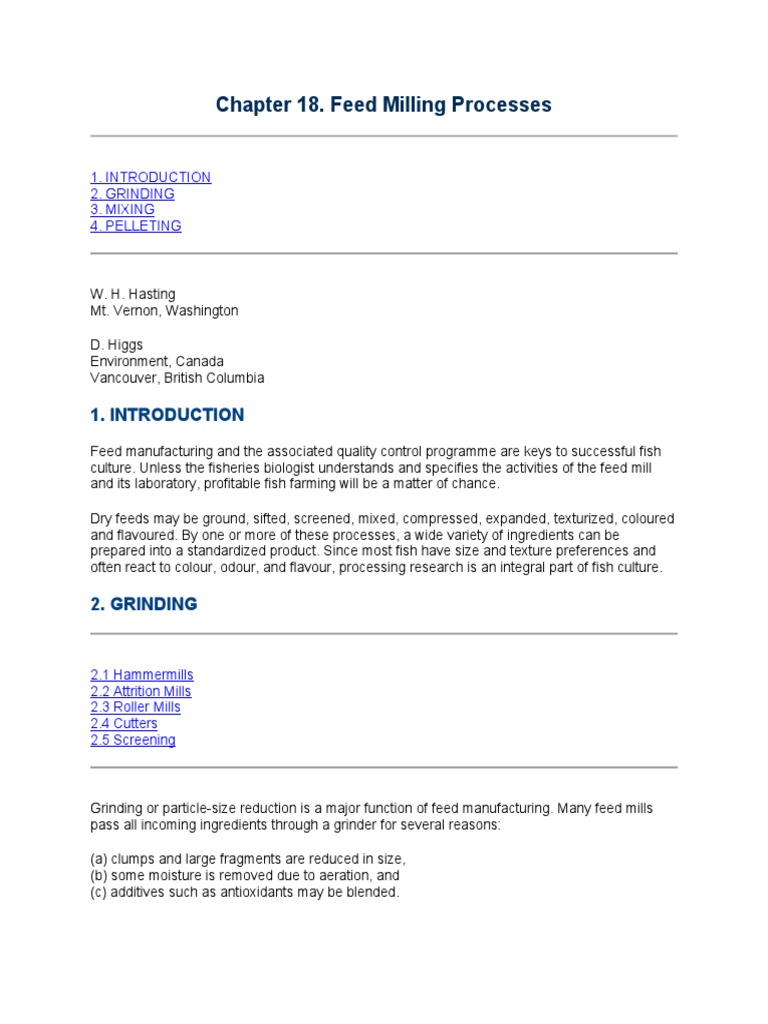 Chapter 18. Feed Milling Processes: 2. Grinding 3. Mixing 4. Pelleting ...
