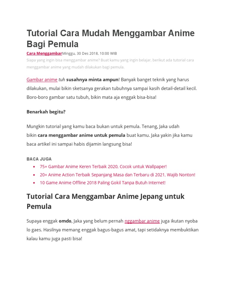 Tutorial Cara Mudah Menggambar Anime Bagi Pemula Dong | PDF