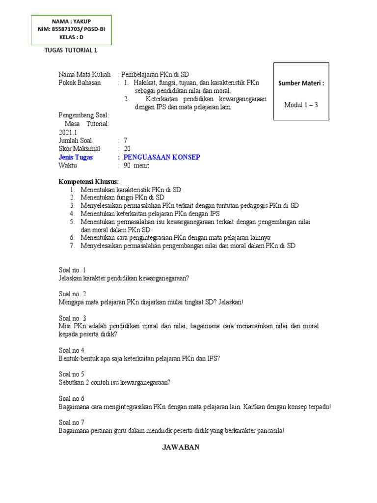 Tugas Tutorial 1-Pkn - Yakup | PDF | Kesehatan Holistik