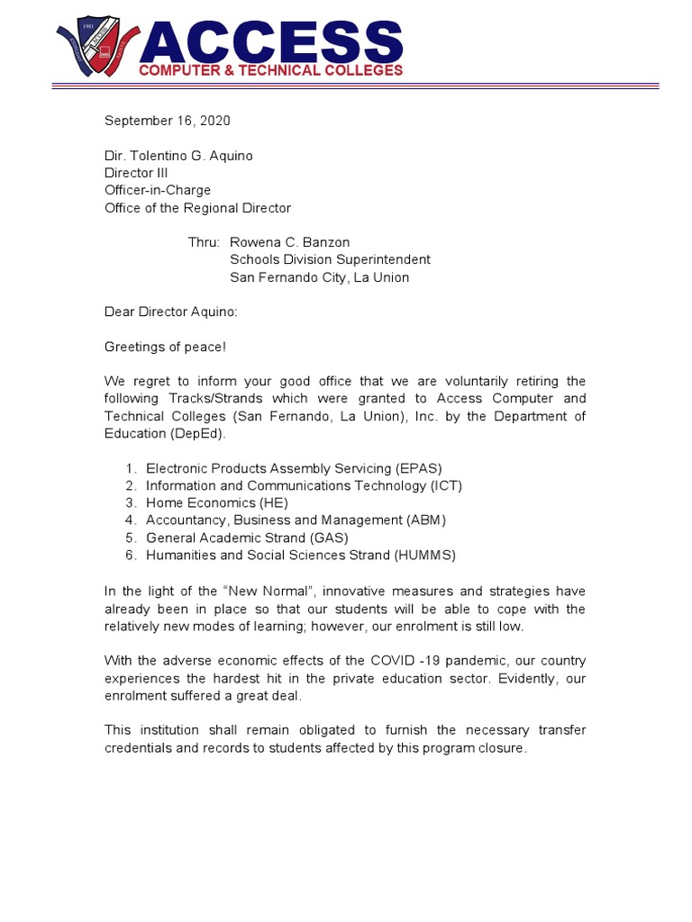 Letter To Deped r1 Voluntary Program Closure Sflu | PDF