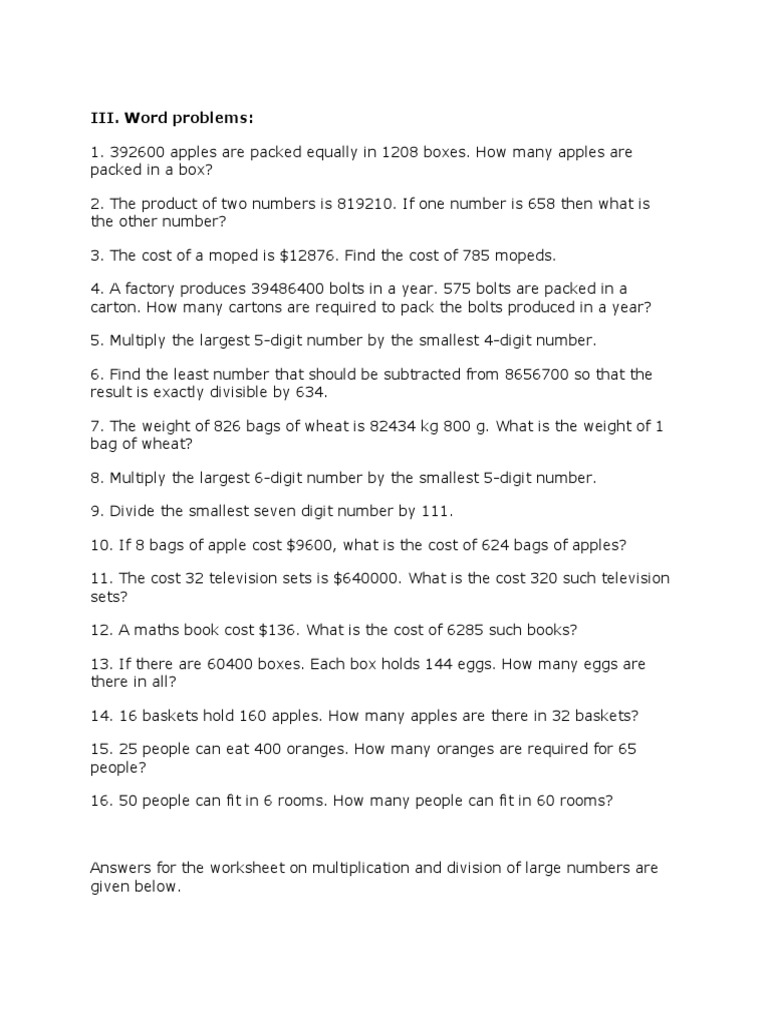 Multiplication Word Problems | PDF