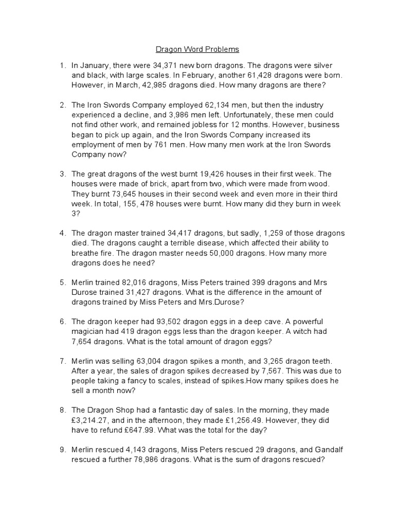 Dragon Math Problems | PDF