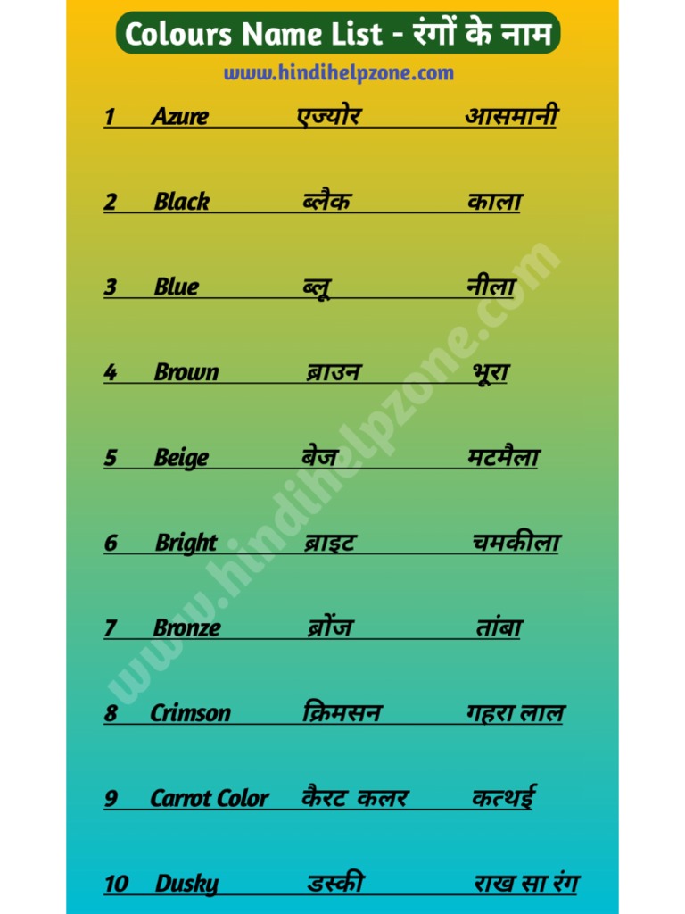 Colours Name List PDF | PDF