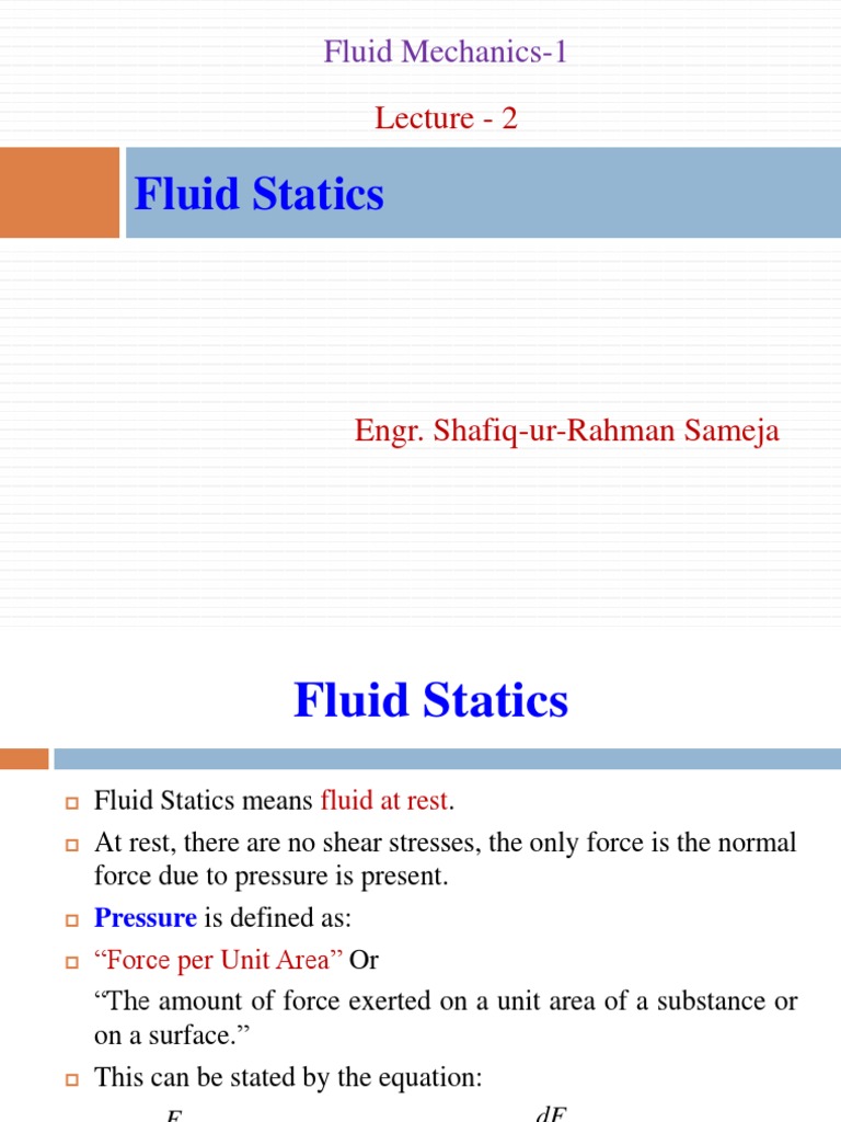Fluid Statics: Pressure Principles Explained | PDF | Pressure ...