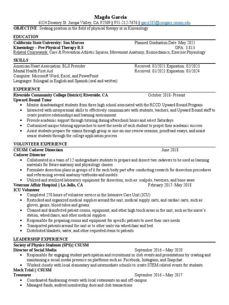 Magda Garcia - Resume | PDF | Cadaver | Medicine
