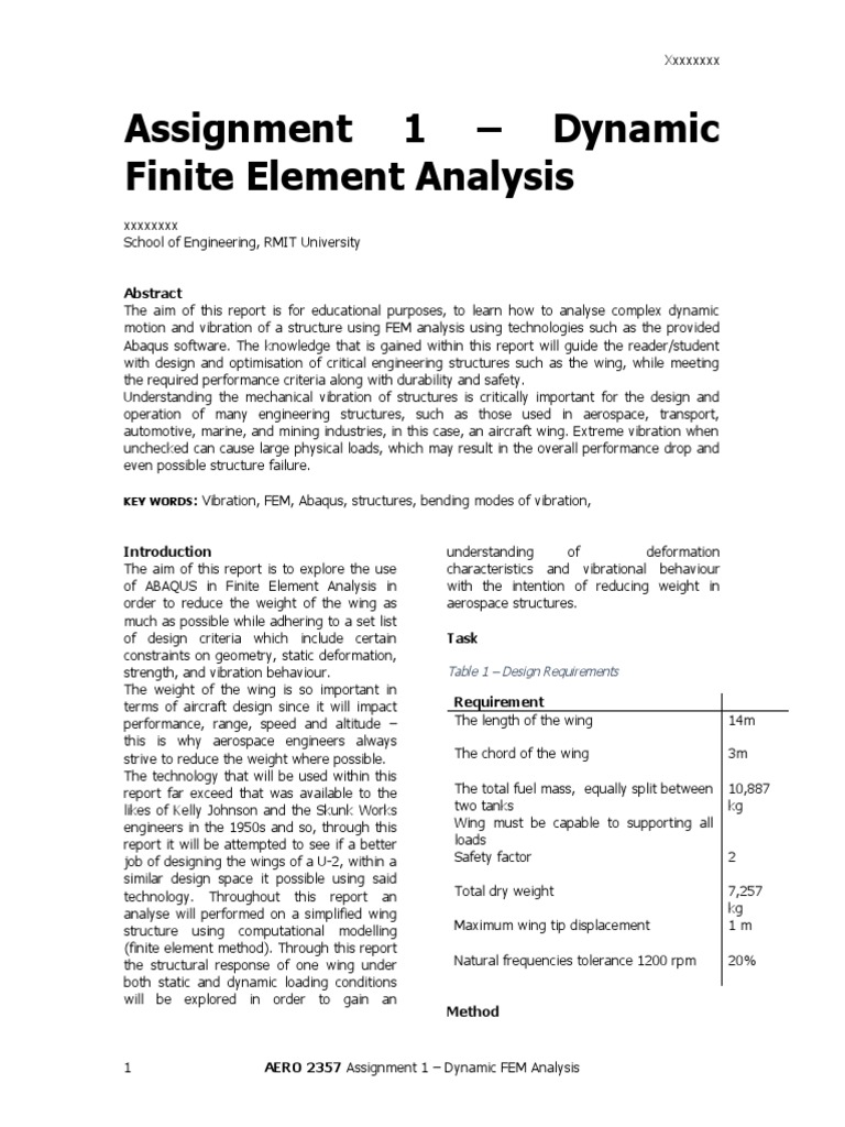 Assignment 1 - Dynamic Finite Element Analysis: KEY Words | PDF ...