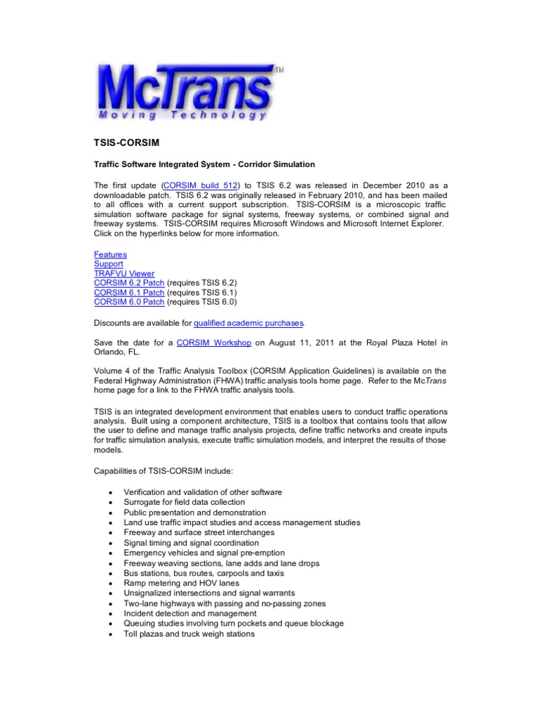 Corsim | PDF | Traffic | Software