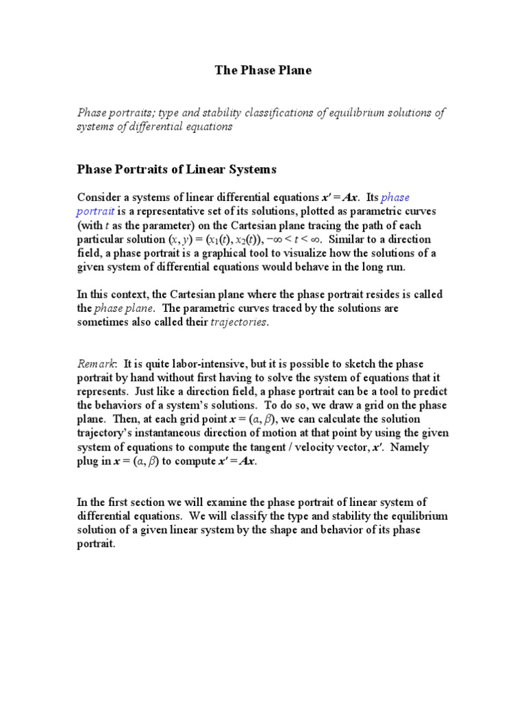 Notes PhasePlane | PDF | Stability Theory | Eigenvalues And Eigenvectors