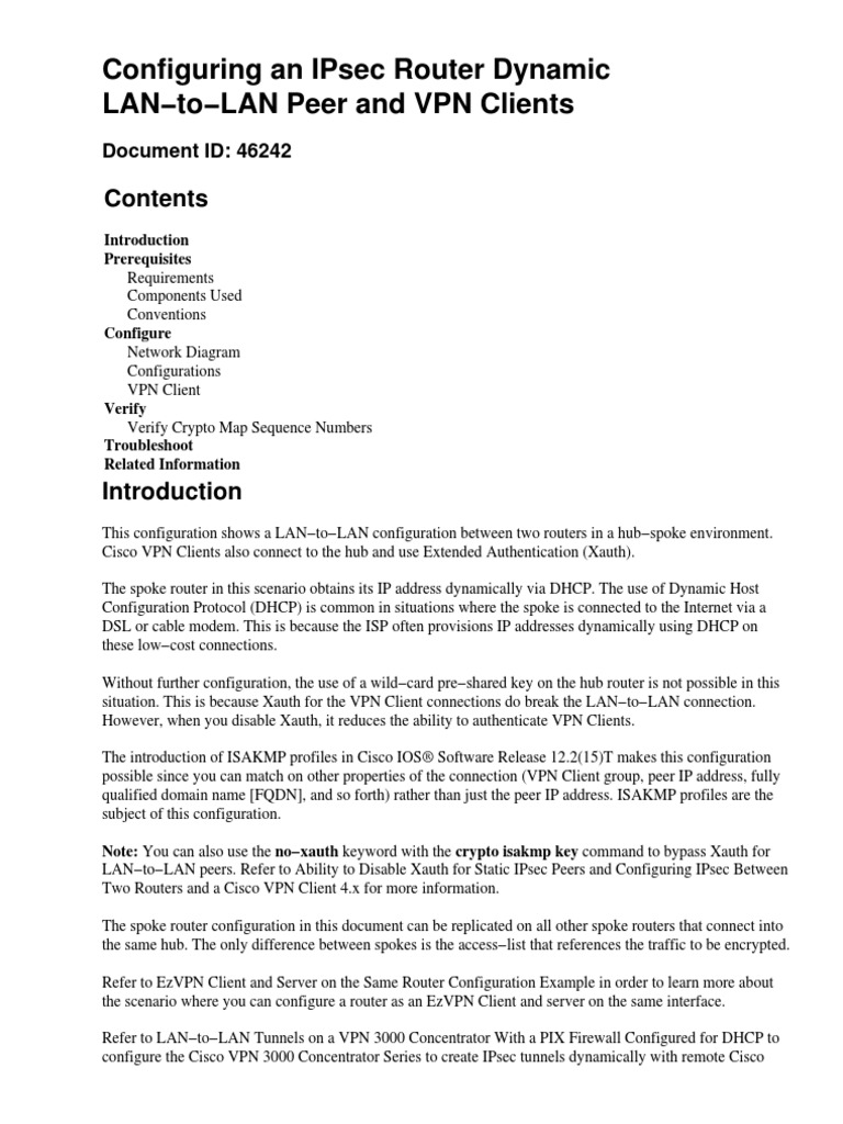 Configuring An IPsec Router Dynamic LAN-to-LAN Peer and VPN Clients | PDF | Router (Computing ...