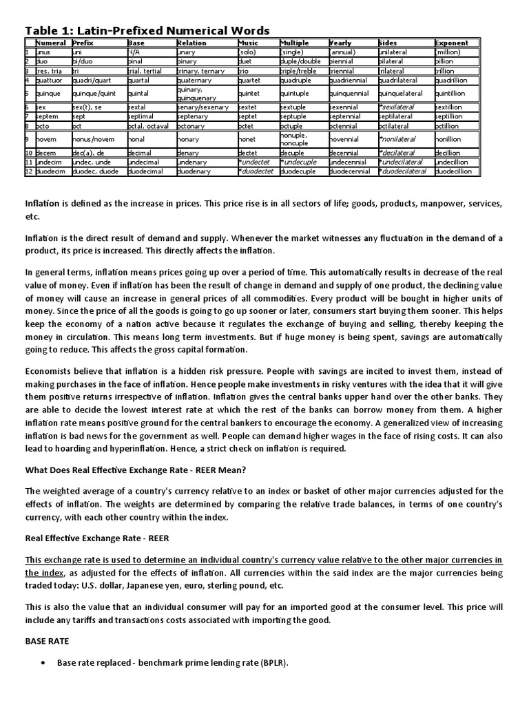 (Table) Latin-Prefixed Numerical Words | PDF | Inflation | Money