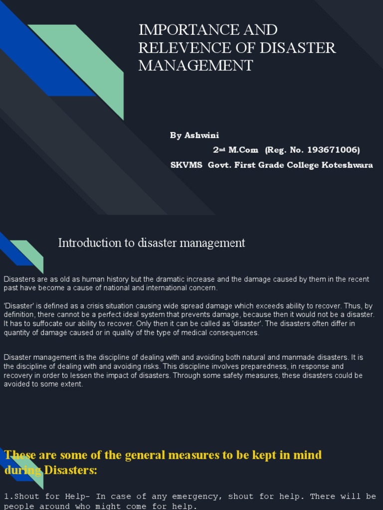 Importance and Relevence of Disaster Management: by Ashwini 2 SKVMS ...