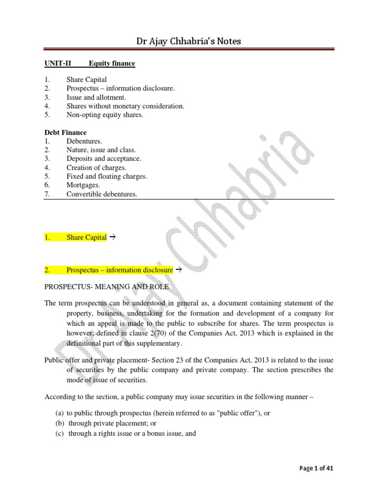 Notes FS Unit 2 | PDF | Initial Public Offering | Securities (Finance)