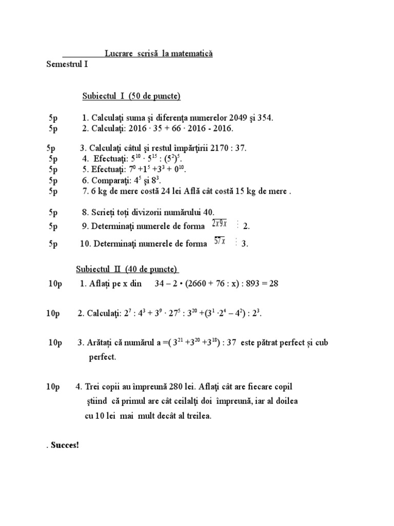 Teste Clasa A 5-A | PDF