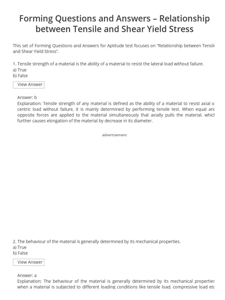 Forming Aptitude Test - Sanfoundry | PDF | Deformation (Engineering ...