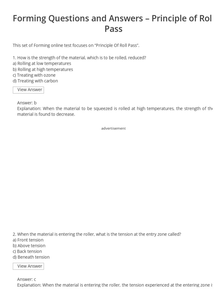 Forming Online Test - Sanfoundry | PDF | Industrial Processes | Machines