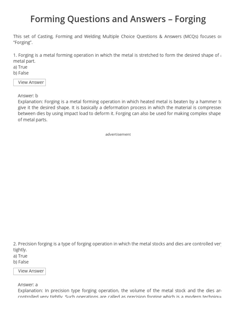 Forging Questions and Answers - Sanfoundry | PDF | Forging | Metals