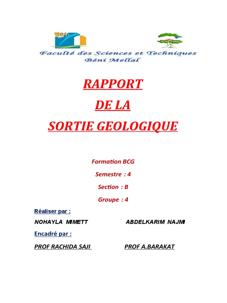Rapport de sortie géologique 1ère année | PDF | Boussole | Grès