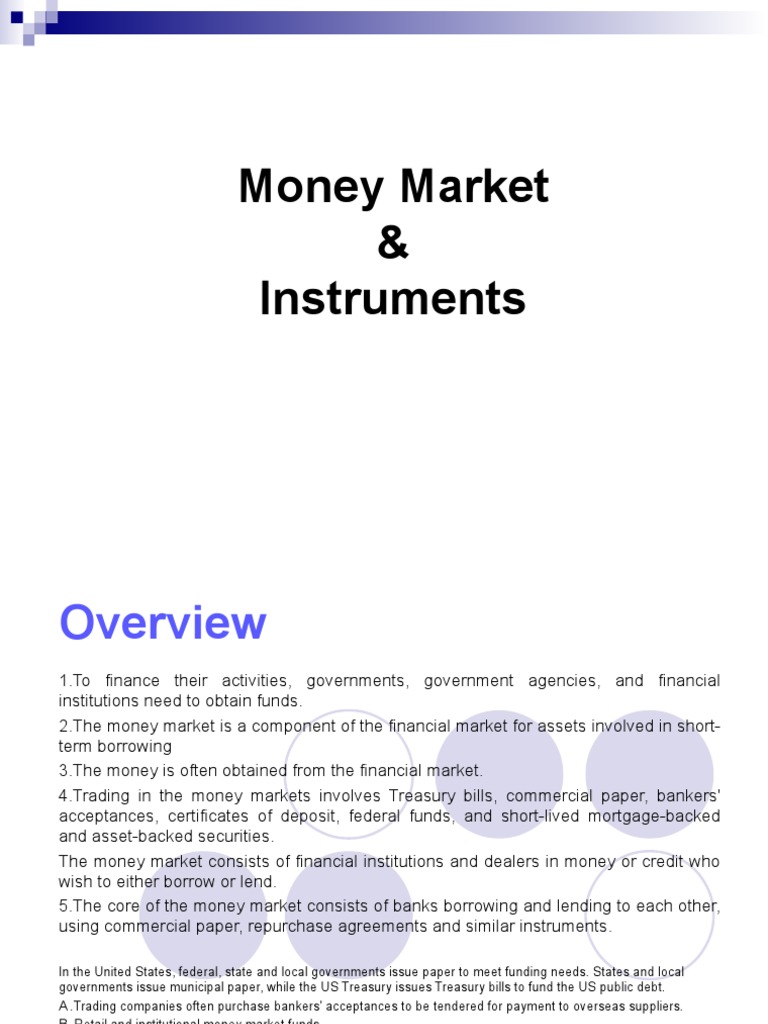 Overview of Money Market Instruments | PDF | Money Market | Repurchase ...